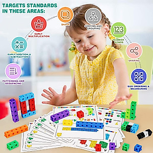 Number Blocks, Math Manipulatives 100 Snap Cubes with 30 Activity Cards, STEM Toy Learning Math Games for Kids 3 4 5 6 7 8+ Year Homeschool Supplies Birthday Gift, 148PCS