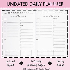 Kate Spade New York Undated Daily Planner, Large Journal Planner, To Do List Notebook, Black/Gold Hardcover Personal Organizer, Polka Dots