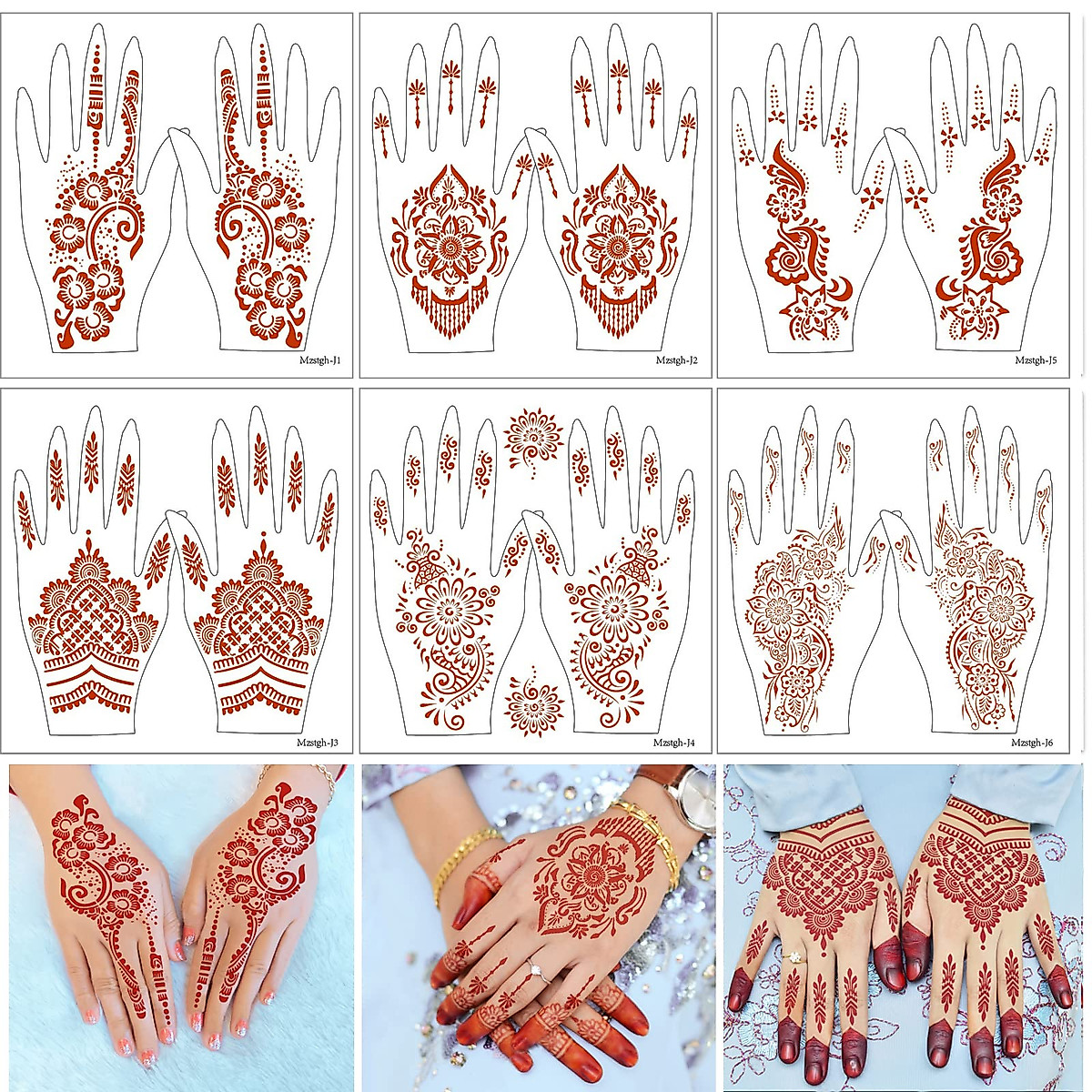 Henna Temporary Tattoo Stickers, Brown Henna Tattoo Stickers kit,Waterproof Red Ink Henna hands Tattoo,for Women Party Decorations