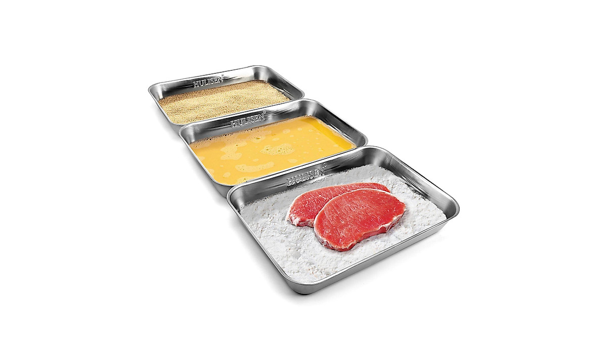 HULISEN Large Breading Trays Set - Easy Dredging & Marinating