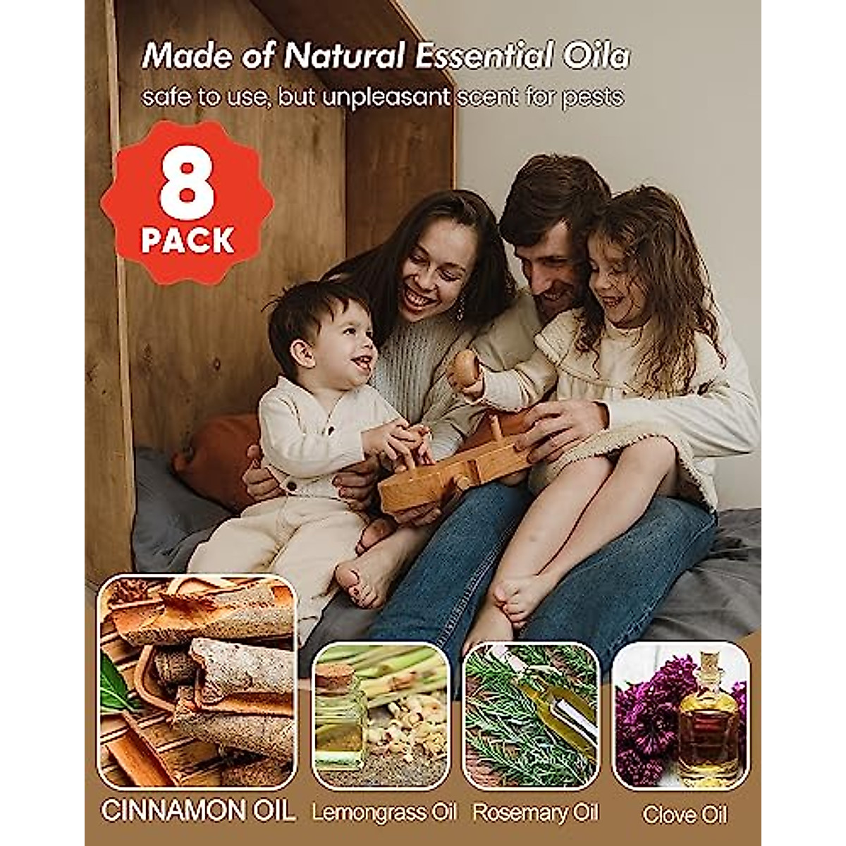 SEEKBIT Rodent Repellent Large, Cinnamon Peppermint Oil Repels Mice and Rats and Other Rodents, Mouse Repellent for Indoor Outdoor RV Closets Car Engines, House Pest Deterrent Keep Mice Out, 8 Pack