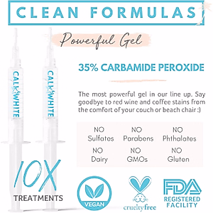 Cali White Teeth Whitening Strip Kit with LED Light and Batteries - Organic Peroxide Teeth Whitening Gel - Set of White Strips - 2x5ml Syringes, Thermoform Whitening Kit Trays and Case