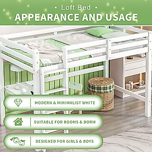 LifeSky Twin Size Loft Bed - Heavy Duty Loft Beds with Built-in Desk and Stairs - Wood Lofted Bed Frame with Ladder for Boys Girls Teens Kids Bedroom White