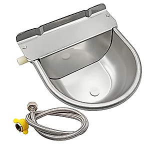 ZHEQOGZH Stainless Steel Automatic Waterer Bowl with Float Valve Upgraded Drain Plug and Braided Hose, Auto Float Water Bowl Dog Water Trough for Livestock Goat Pig Waterer