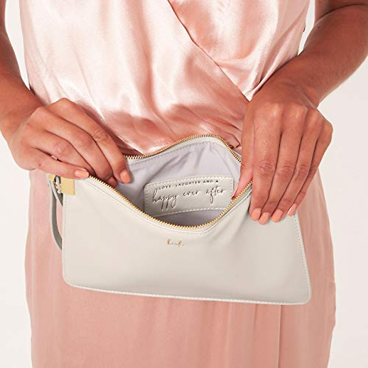 KATIE LOXTON Bride Womens Vegan Leather Secret Message Pouch Clutch Metallic White