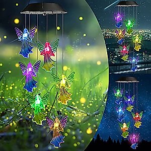 Toodour Solar Wind Chimes, Color Changing Angel Wind Chimes, LED Decorative Mobile, Waterproof Outdoor Wind Chime Lights for Garden, Patio, Window, Porch