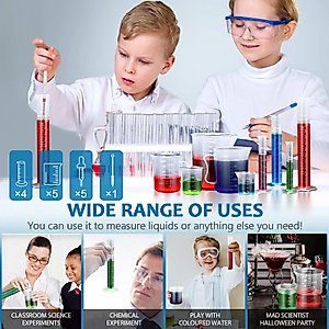 moveland Upgraded Plastic Graduated Cylinder and Plastic Beakers Set - Graduated Cylinder 10ml 25ml 50ml 100ml, Beakers 50ml 100ml 250ml 500ml 1000ml, 5 Pcs Pipettes, Ideal for DIY and Science Lab