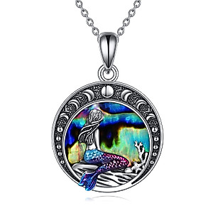 LUHE Mermaid Gifts Necklace Jewelry Gifts Sterling Silver Sea Mermaid Crescent Moon Pendant Necklace Christmas Birthday Gifts Jewelry for Women