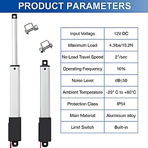 JQDML 4 Inch 4" Stroke 4.3lbs/19.2N Micro Linear Actuator 12V Speed 2"/sec with Mounting Brackets,for Robotics, Home Automation