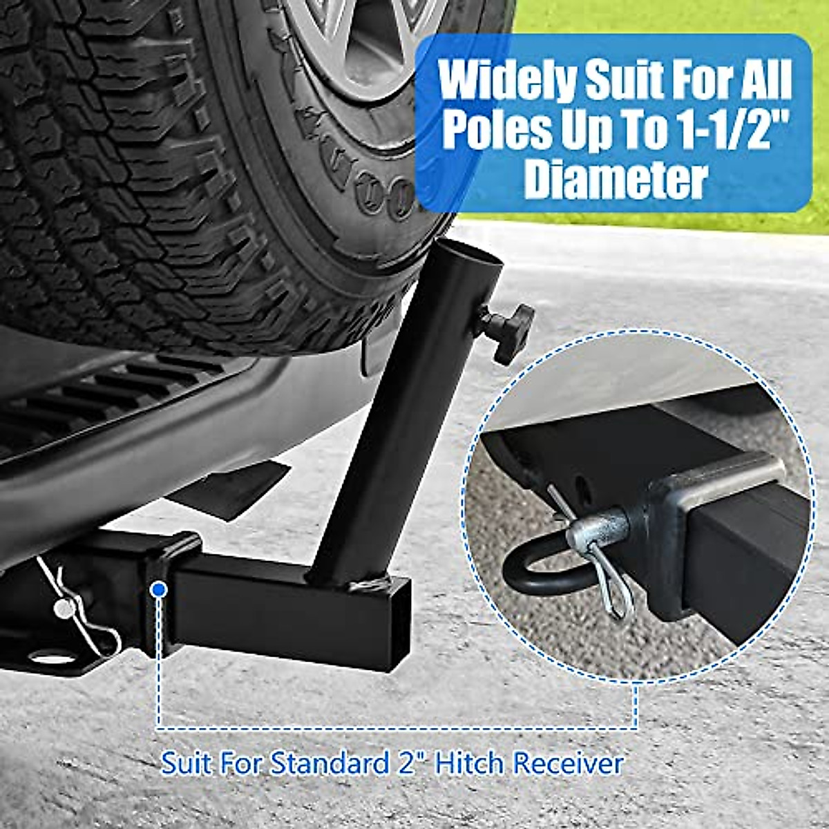 KAIRAY Hitch Mount Flagpole Holder Universal for Standard 2 inch Hitch Receivers fit for Truck SUV RV Pickup