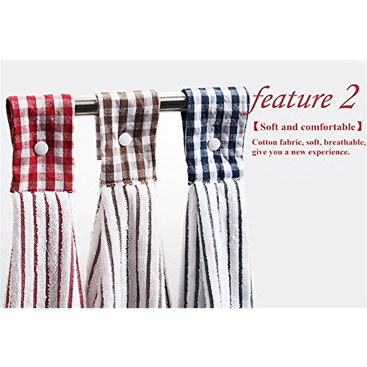 Vimeet 2 Pcs Kitchen Cotton Classical Striped Towel/Absorbent Towel/Hanging Towel/Hand Towel,Red Stripes