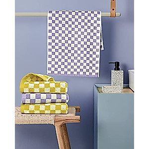 Checkered Hand Towel Set, Soft Quick Dry Bathroom Hand Towels 2 Colors 4 Pack, Retro and Cute Towels for The Whole Family