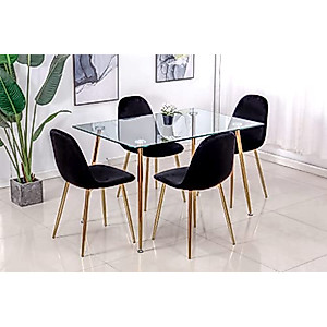 Pozbee Black Dining Chairs Set of 4, Midcentury Modern Dining Room Chairs with Gold Chrome Legs, Velvet Seat 18", Elegant Kitchen Chairs (Black)