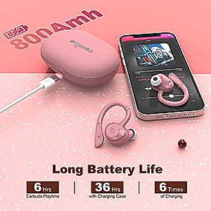 comiso Wireless Earbuds, True Wireless in Ear Bluetooth 5.0 with Microphone, Deep Bass, IPX7 Waterproof Loud Voice Sport Earphones with Charging Case for Outdoor Running Gym Workout (Pink)