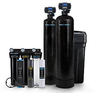 PRO+AQUA Elite 5-Stage Whole House Water Softener and Filter Bundle System for Well Water | Reduces Heavy Metals, Iron, Sulfur, Sediment, Chlorine, and More | Ideal for 3-4 Bathrooms