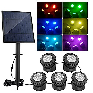 T-SUN Solar Pond Light, Super Bright LED Underwater Color Changing Solar Lights RGB Submersible Fountain Lights IP68 Waterproof Fish Tank Light for Aquarium Garden Pool Fountain Pond 5 in 1