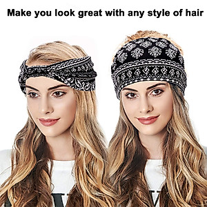 OFFTESTY Headbands For Women, 6 PCS Wide Boho Headbands Elastic Bandana Non Slip Sweat Fashion Large Headwraps Hair Bands Headwear fit All Head Sizes for Workout,Sports,Running,Yoga