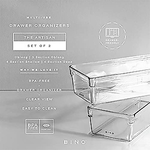 BINO | Oblong Plastic Drawer Organizer Bin, 2 Pack | THE ARTISAN | Multi-Purpose | Durable | BPA-Free | Desk Drawer Organizer | Vanity Organizer | Bathroom Drawer Organizer | Makeup Drawer Organizer