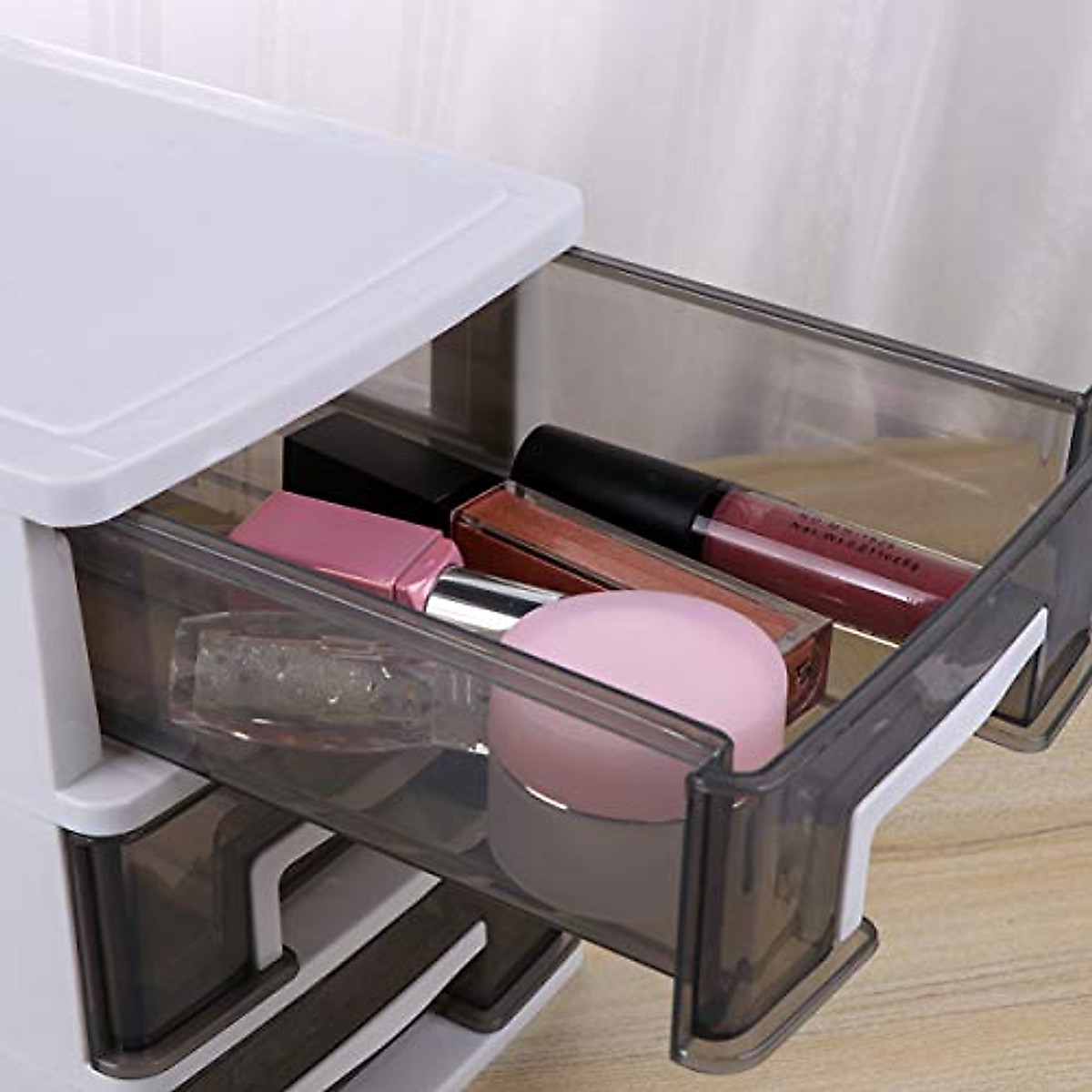 BESPORTBLE 3 Plastic Storage Drawers- Drawer Storage Organizer White Frame with Clear Drawers