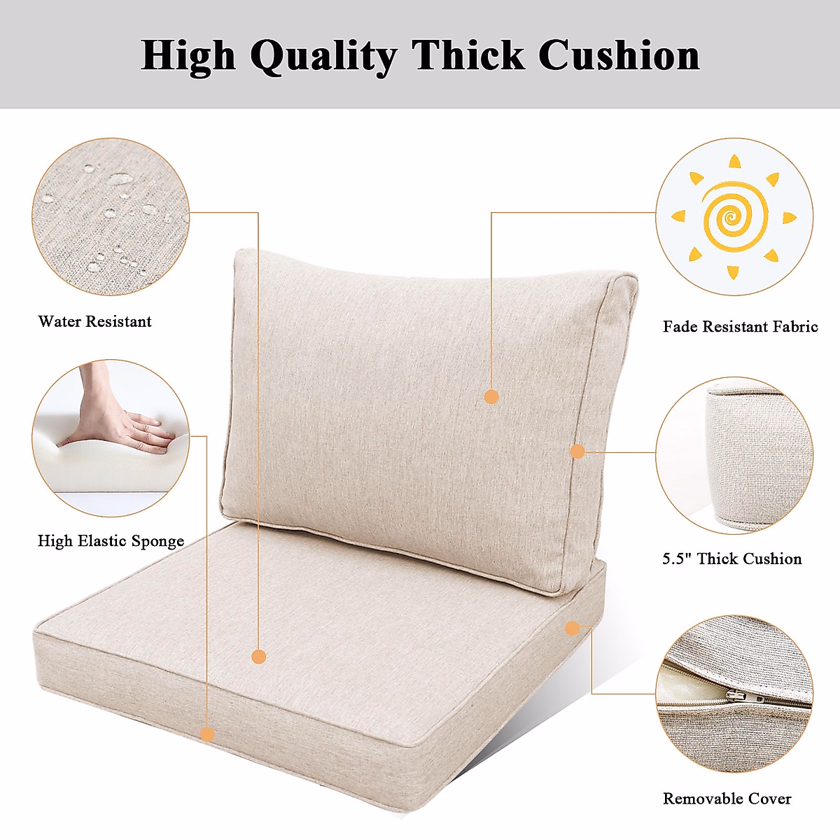 YOEEMZ Aluminum Patio Furniture Set, All-Weather Outdoor Couch Sectional, L Shaped Patio Conversation Sets, Metal Corner Sofa with Teak Tabletop Coffee Table, Beige