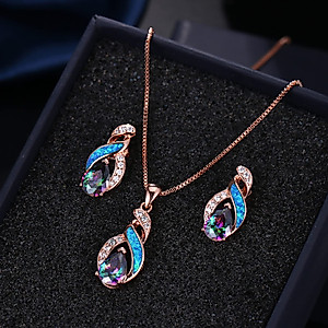 Hermosa Jewelry Sets for Women,Australian Created Opal Pendant Necklace Earrings Hypoallergenic Jewelry Mother's Day Christmas Gifts (JS2)