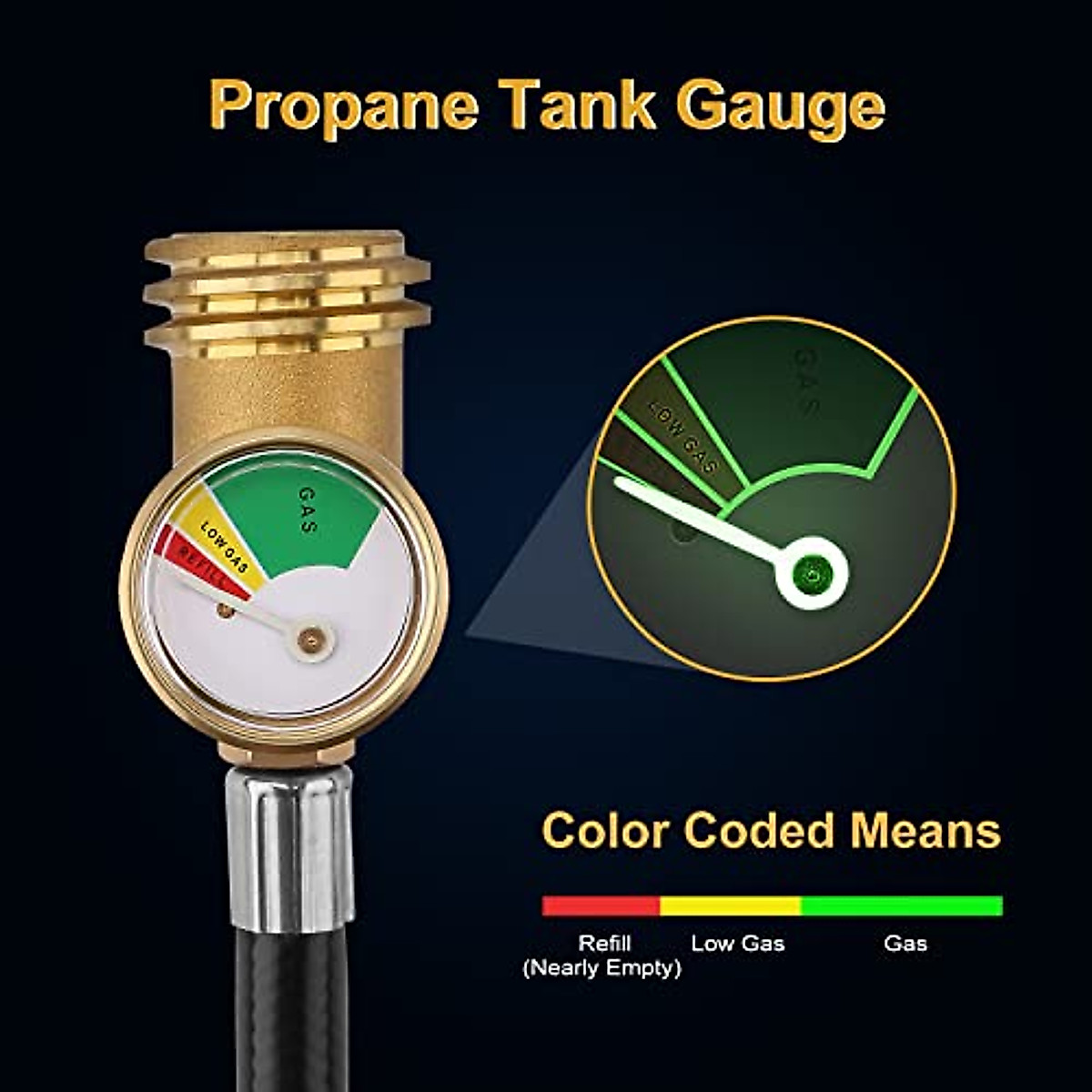 WADEO 12 FT Propane Extension Hose with Gauge, Leak Detector Replacement for Propane Tank, RV, Gas Grill, Heater, Fire Pit and Most Propane Appliances, Acme to Male QCC/POL Fittings