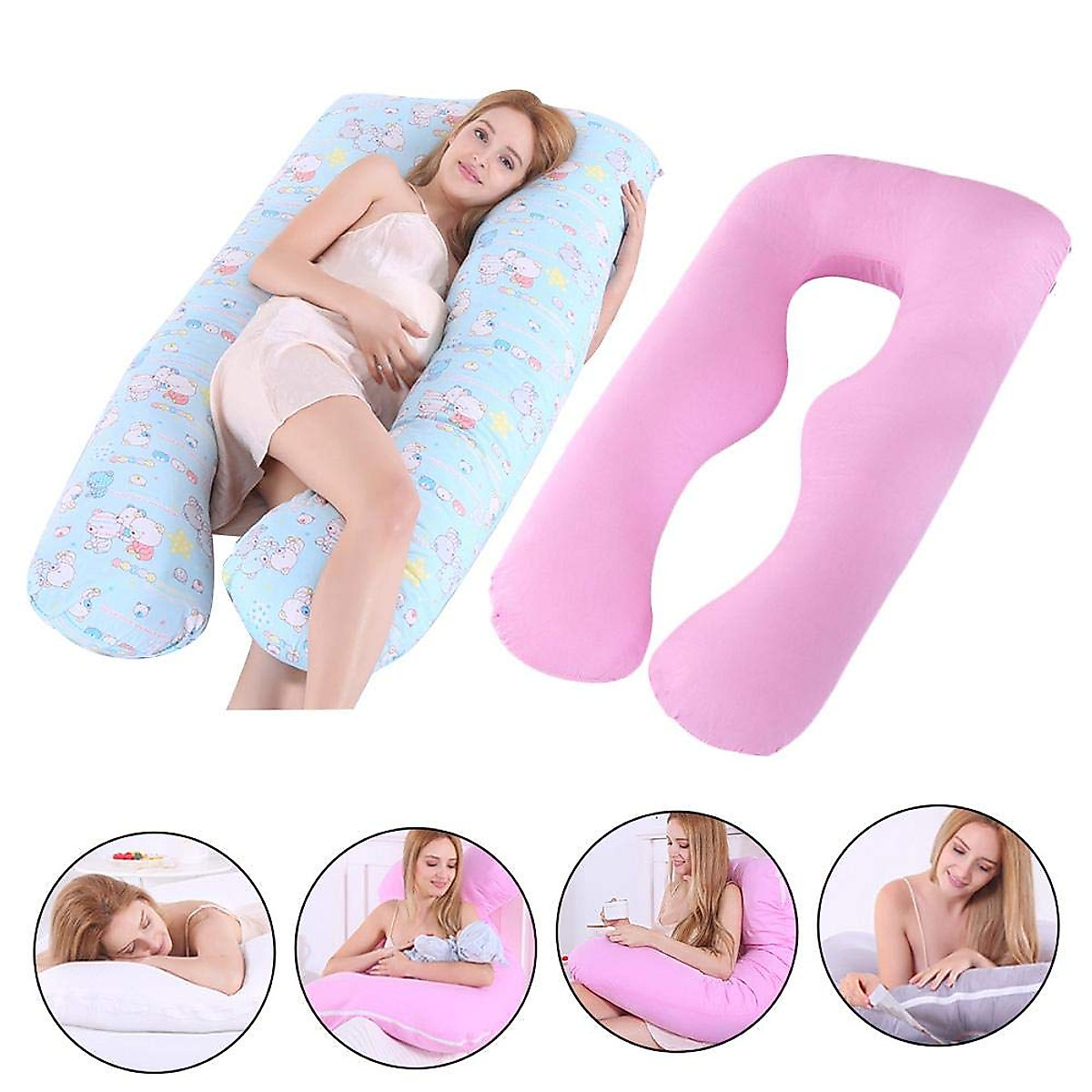 Maternity Pillowcase U-Shape, Pregnancy Body Pillowcase U Shaped, Maternity Pillow Replacement Cover with Zipper, Pregnant Woman Pillowcase U-Shaped, Fits Standard U Shaped Pillow, Pink Color