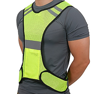 Reflective Running Vest for Men Women, High Visibility Safety Vest with Large Pocket, Lightweight Reflective Running Gear for Motorcycle,Cycling,Jogging,Walk At Night, Adjustable Waist, 2 PCS, Yellow
