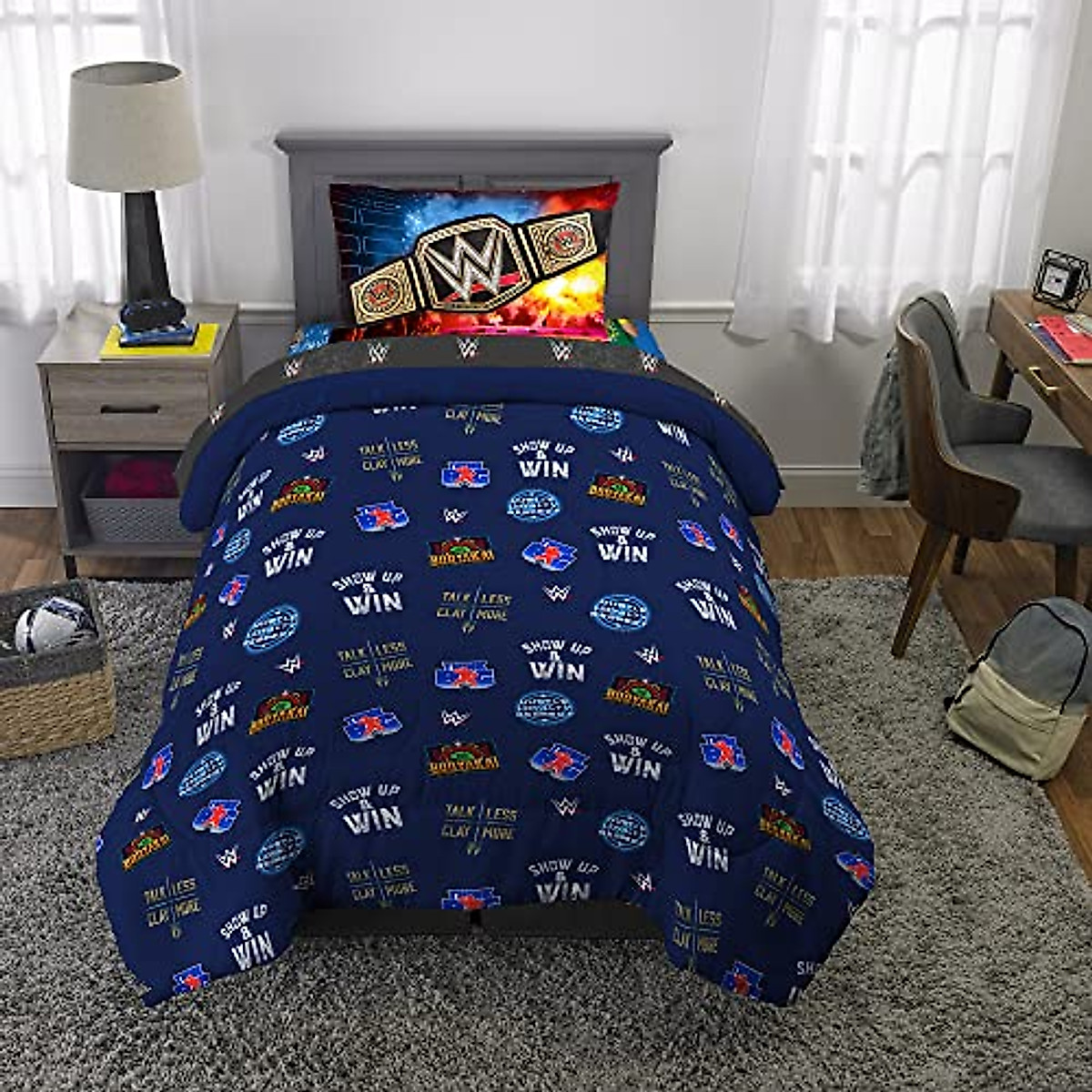 Franco Kids Bedding Super Soft Comforter and Sheet Set, 4 Piece Twin Size, WWE