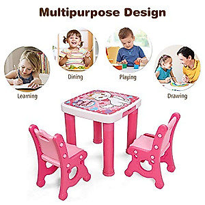 Costzon Kids Table and Chair Set, 3-Piece Toddler Activity Table and Chairs with Storage Drawer, Height Adjustable Chair, Children Desk Furniture Set for Drawing Reading Snack Time Art Craft (Pink)