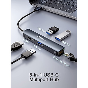 USB C Hub Ethernet, Dockteck 5-in-1 Multiport Adapter with USB C to 4K HDMI,1Gbps LAN, 3 USB 3.0, for MacBook Air/Pro, iPad Air/Pro, Surface Pro, XPS and More