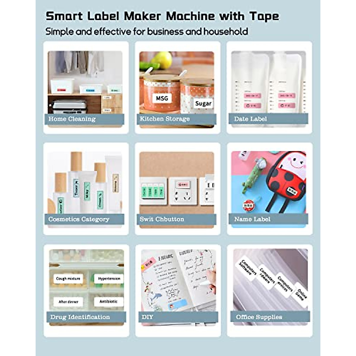 OROSAUR Label Makers Machine with Tape, HP1 Portable Mini Bluetooth Printer Label Maker for Home Storage,Office Organization,School,Wireless Thermal USB Rechargeable DIY Labeler