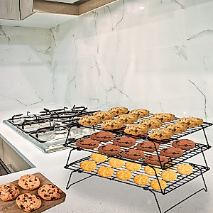 Shellkingdom Cooling Racks, Stainless Steel Non-Stick Baking Racks And Oven Safe Wire Cool Racks for Cookies, Cakes and Baking,3-Tier,Foldable