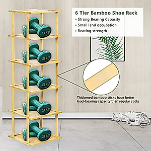 Vertical Shoes Rack Bamboo,6 Tier Free Standing Shoe Rack Tall,Narrow Shoe Rack Storage Organizer,Skinny Shoe Tower furniture for Entryway,Living Room,Saving Space,Corner,Small Space and Bedroom