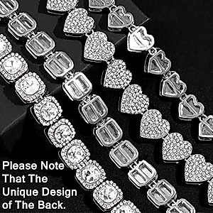 shopbyskyler 2PCS Clustered Diamond Tennis Chain Miami Cuban Link Chain for Women 15MM Clustered Heart Iced Out Miami Cuban Necklace Hip Hop Jewelry Gifts (16inch/18inch, Silver)