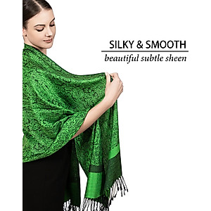 Achillea Women's Two Tone Vintage Jacquard Paisley Pashmina Shawl Wrap Scarf (Kelly Green)