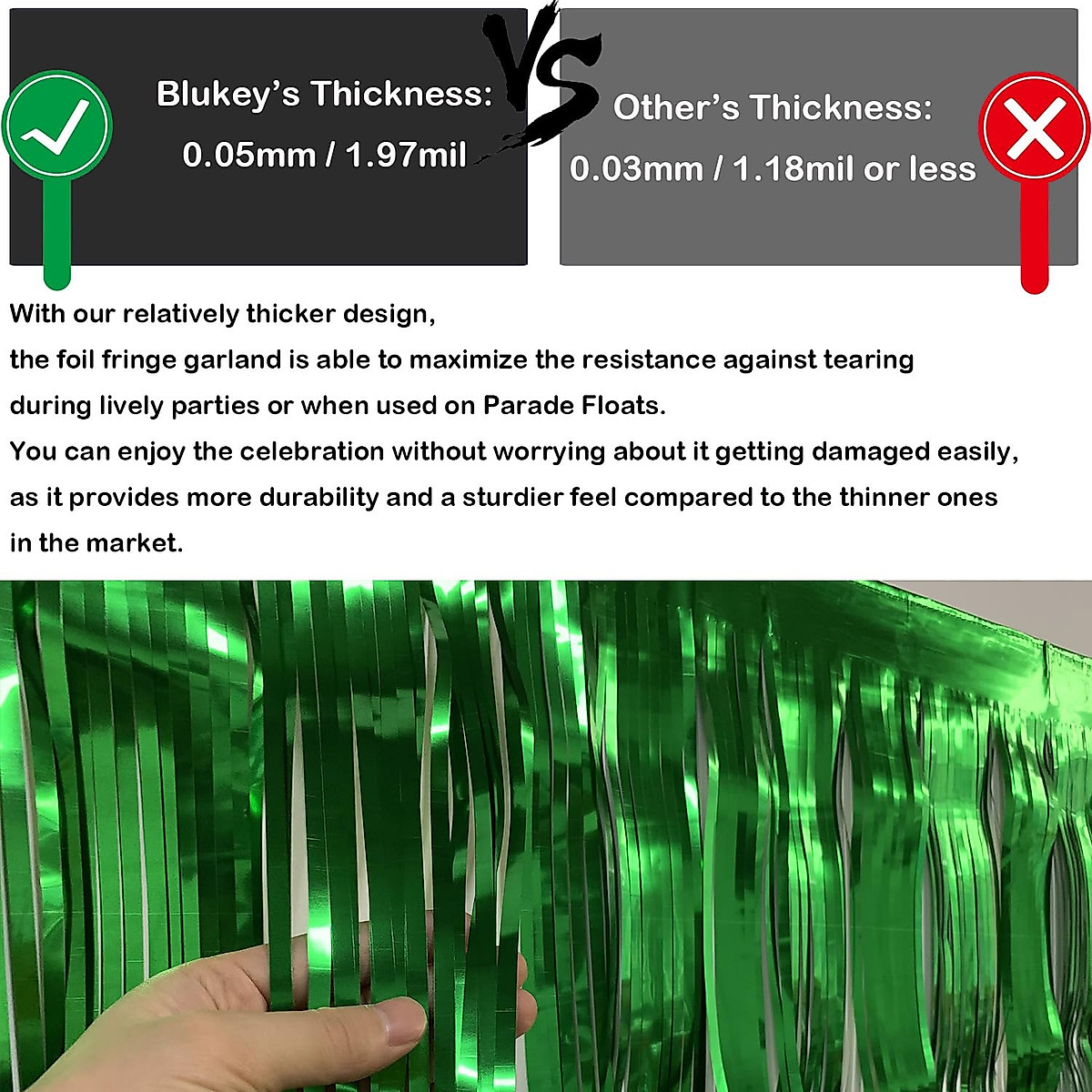 Blukey 10 Feet by 15 Inch Fuchsia Foil Fringe Garland - Pack of 6 | Shiny Metallic Tinsel Banner | Ideal for Parade Floats, Bridal Shower, Wedding, Birthday, Christmas | Wall Hanging Drapes