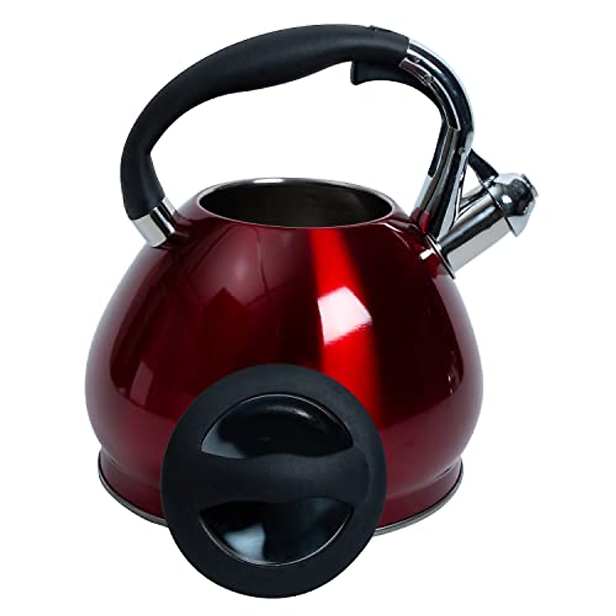 Kitchen Details Stainless Steel Whistling Tea Kettle | Stovetop | 14 Cup | 3.6 Quart | Red