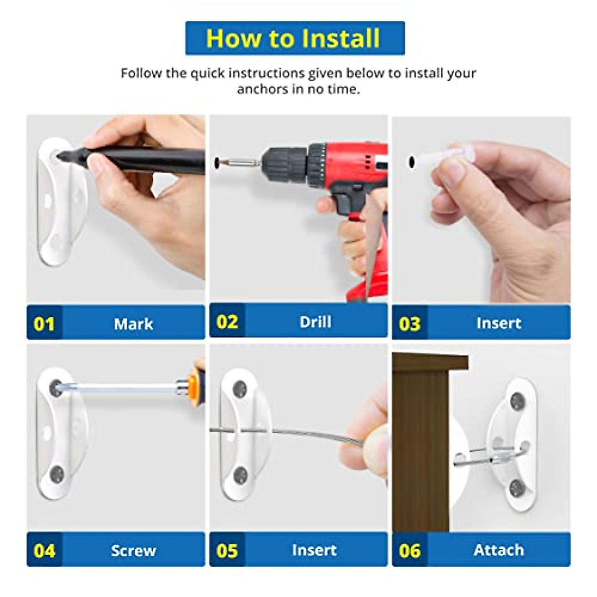 Kleviro (10 Pack) Anti Tip Furniture Anchors for Baby Proofing Premium Quality Upgraded Furniture Wall Anchors can Handle 400lbs Tension - Earthquake, Storm Resistant & Pet Safety Furniture Straps