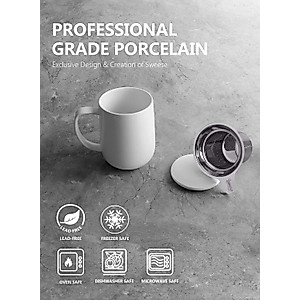 Sweese 20 OZ Porcelain Tea Mug with Infuser and Lid, Loose Leaf Tea Cup, Gifts for Tea Lover - White