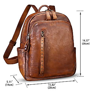 Genuine Leather Backpack Purse for Women Vintage Casual Daypack College Bag Handmade Cowhide Western Rivets Rucksack (Brown)