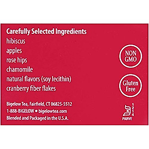 Bigelow Cranberry Apple Herbal Tea Bags 28-Count Box (Pack of 1) Cranberry Apple Hibiscus Flavored Herbal Tea Bags All Natural Non-GMO
