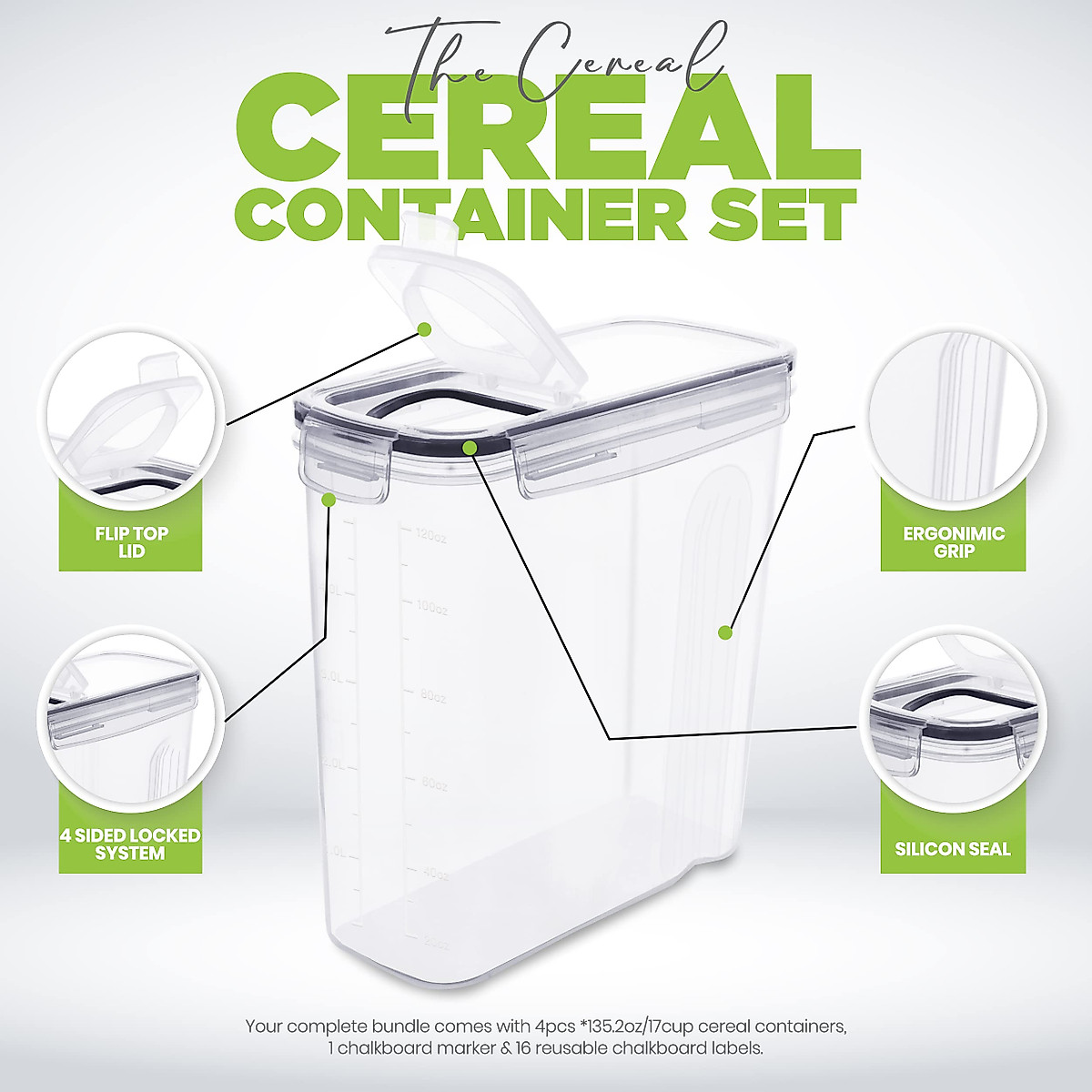 Utopia Kitchen Cereal Containers Storage - 4 Pack Airtight Food Storage Containers & Cereal Dispenser For Pantry Organization And Storage - Canister Sets For Kitchen Counter
