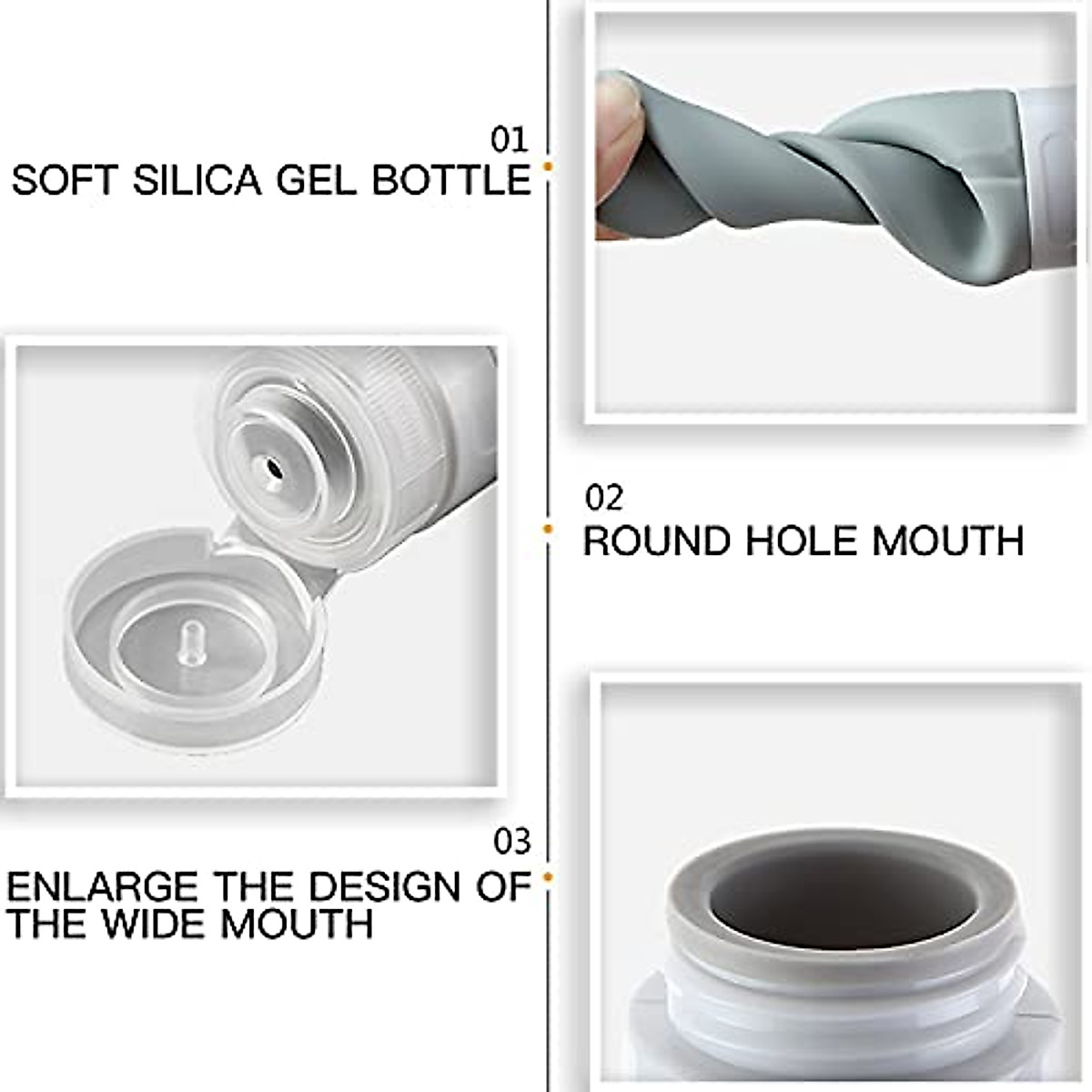 Libra 12 pcs TSA Certified portable soft silicone travel bottles kit Leak Proof Squeezable Travel Size Toiletries Containers Refillable Travel container with Carabiner colors Round hole