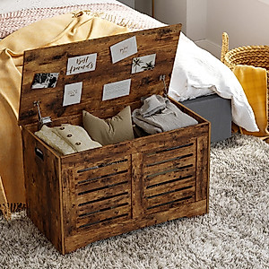 DINZI LVJ Storage Chest, Flip-Top Wooden Toy Box with 2 Safety Hinges, Retro Entryway Shoe Bench, Sturdy Large Storage Trunk for Living Room, Bedroom, Toddler Room, Easy Assembly, Rustic Brown