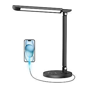soysout LED Desk Lamp, Eye-Caring Table Lamp with USB Charging Port, 5 Lighting Modes with 7 Brightness Levels, Touch Control, 12W (Black)