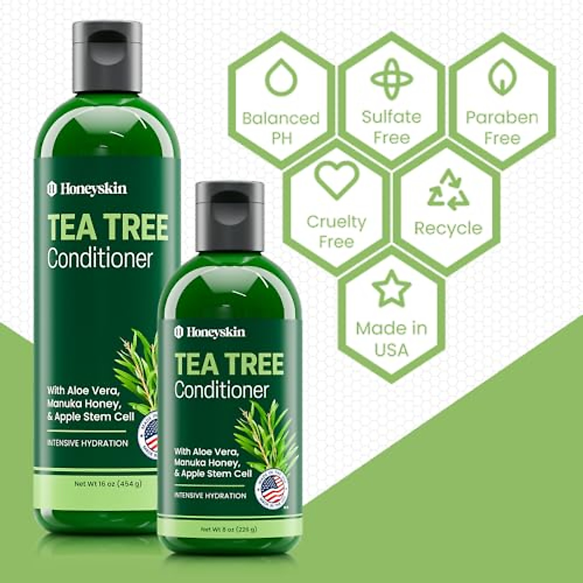 Tea Tree Conditioner - Dry Hair Treatment with Manuka Honey - Scalp and Hair Moisturizer for All - Sulfate Free (16oz)