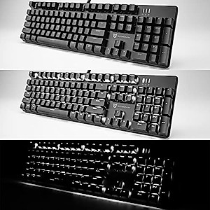 Merdia Mechanical Keyboard Gaming Keyboard with Red Switch Wired White Backlit Keyboard Full Size 104 Keys US Layout (Black)
