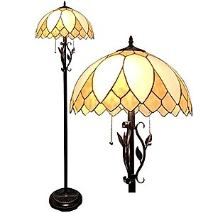 Bieye L10731 Lotus Flower Tiffany Style Stained Glass Floor Lamp with 16-inch Lampshade, 61-inch Tall