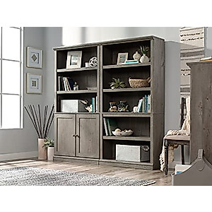 Sauder Bookcase with Doors, L: 35.28" x W: 13.23" x H: 69.76", Mystic Oak finish